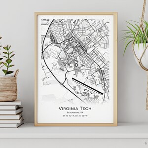 Virginia Tech Map, Blacksburg, VA - Graduation Gift - Wall Decor Poster ...