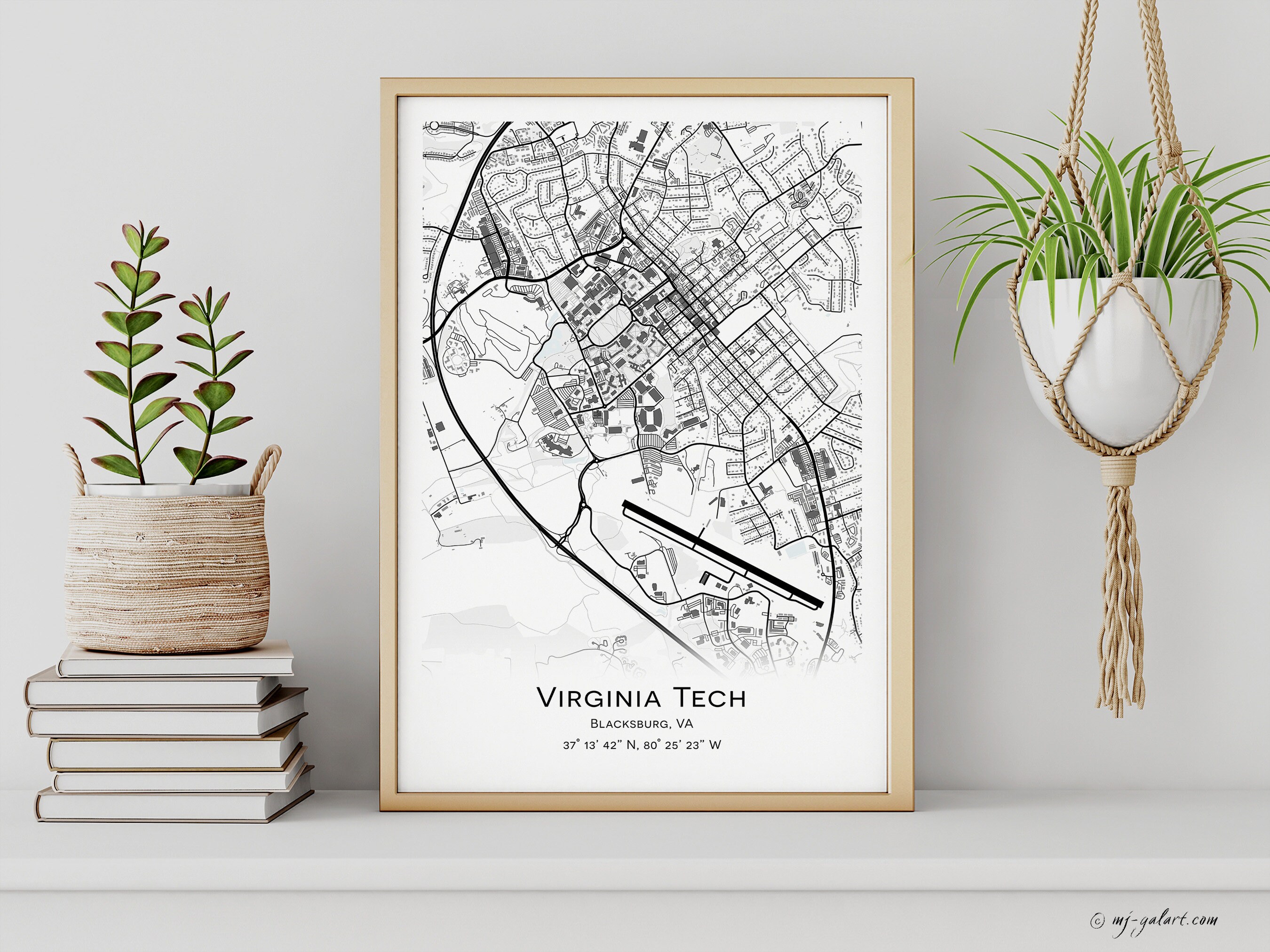 Virginia Tech Map, Blacksburg, VA - Graduation Gift - Wall Decor Poster ...