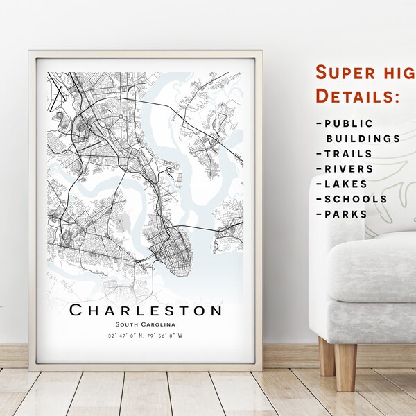 Charleston Map - Etsy
