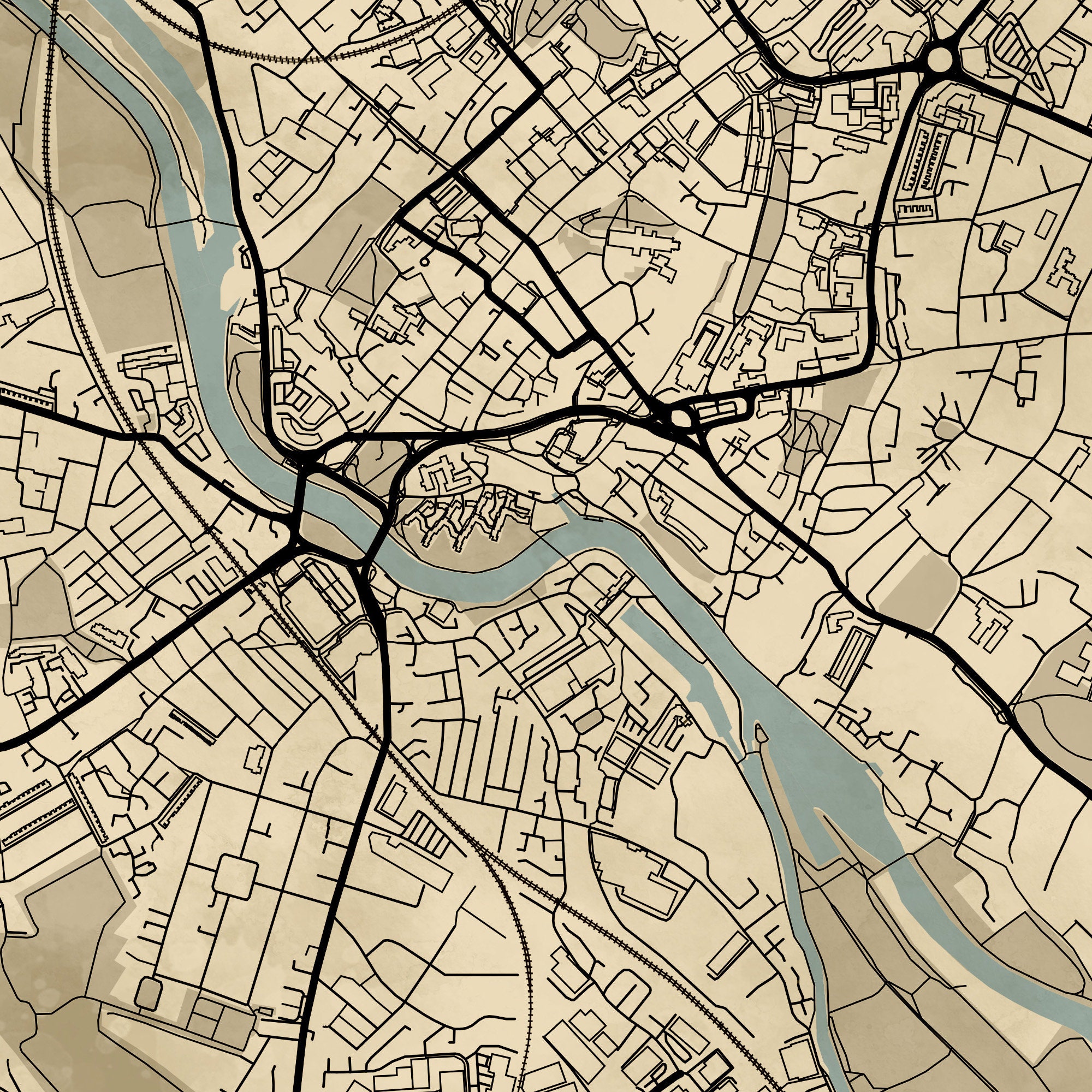 Exeter Vintage Map, United Kingdom City Map With High Details Instant ...