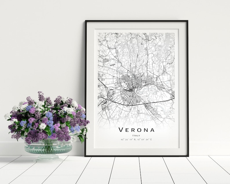 Verona mapa Italia Mapa de la ciudad con detalles altos Póster de mapa ...