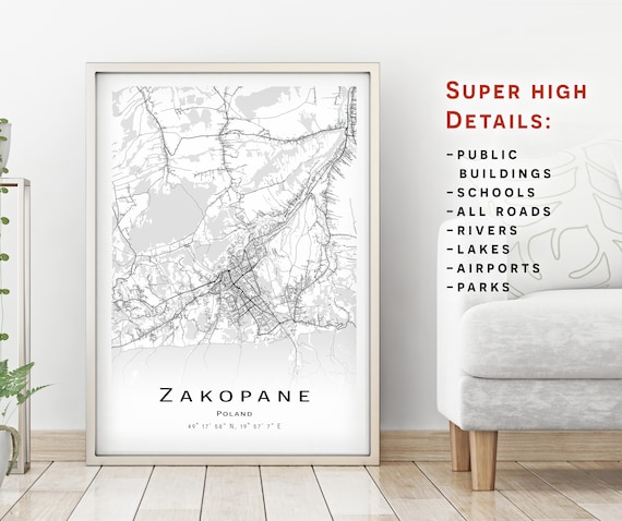Zakopane Map Poland City Map With High Details Instant - Etsy