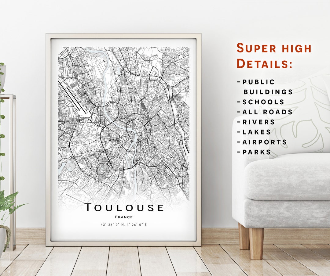 Toulouse Map, France - City Map With High Details - Instant Download ...