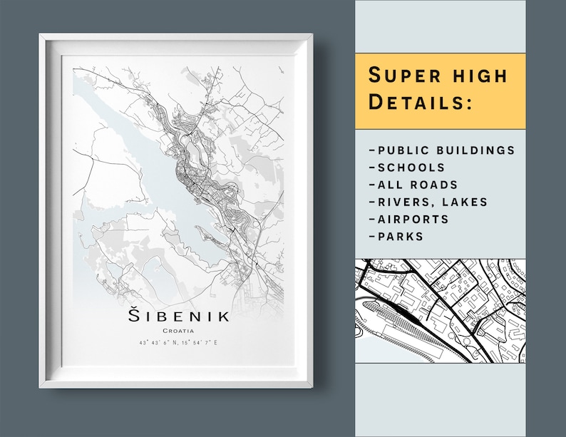 Sibenik Map Croatia City Map With High Details Instant - Etsy
