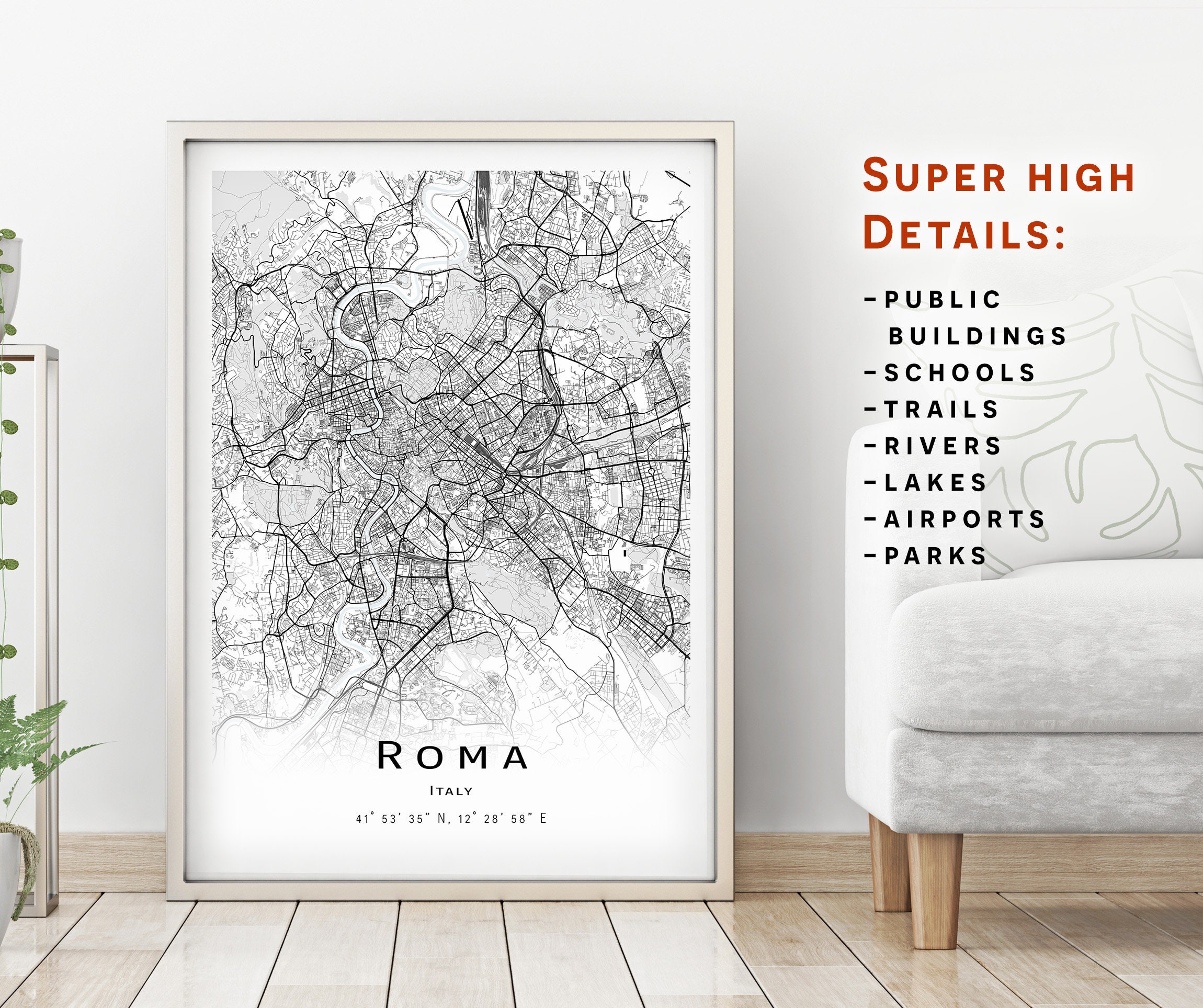 Roma Map, Italy - City Map With High Details - Instant Download ...