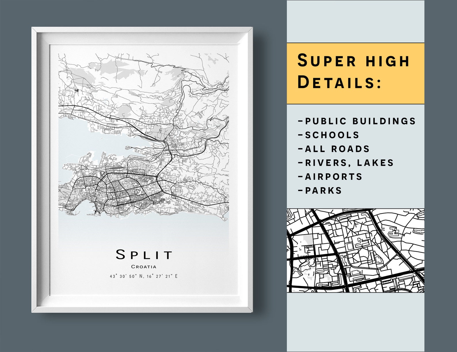 Split Map, Croatia - City Map With High Details - Instant Download ...