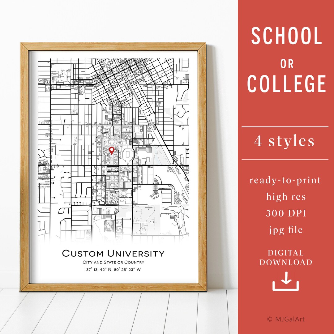 Custom Map, Graduation Gift - Your School or University Map ...