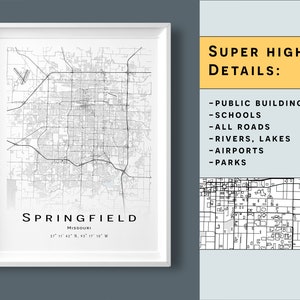 Springfield Map, Missouri, MO - City Map With High Details - Instant ...