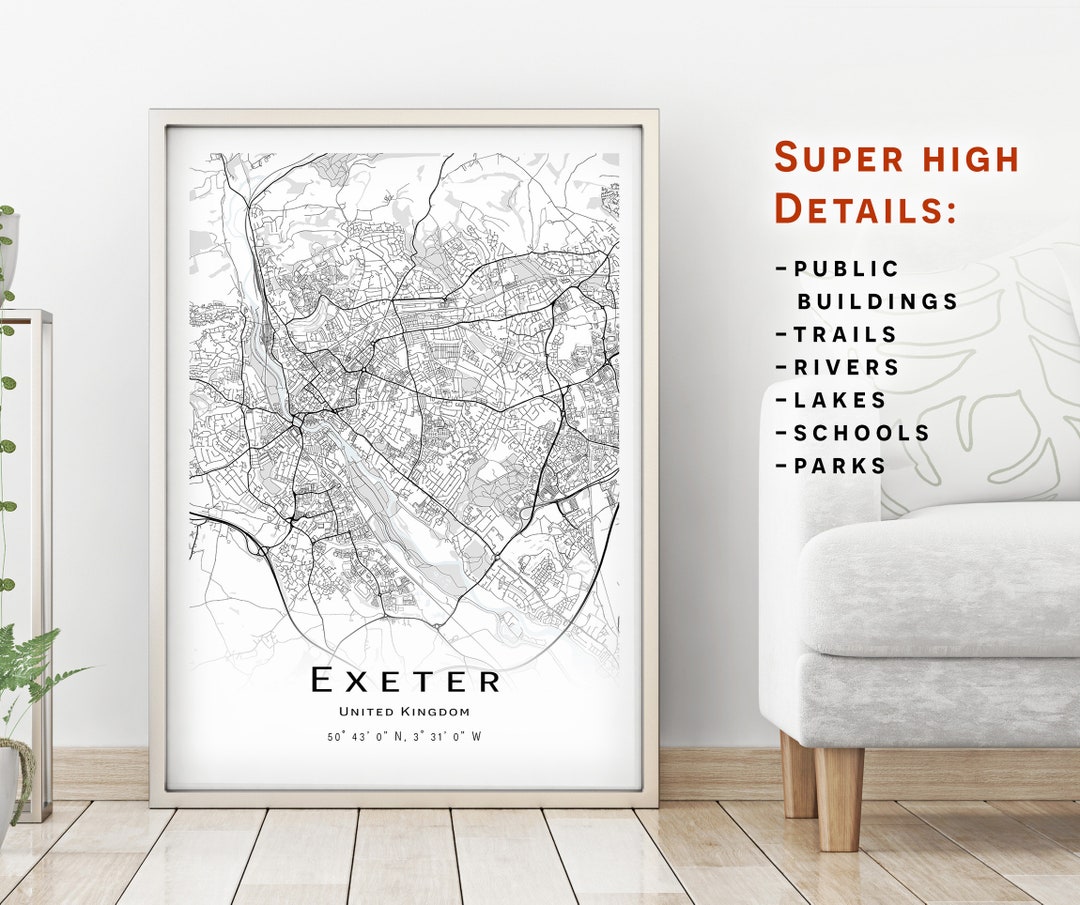 Exeter Map, United Kingdom City Map With High Details Instant Download ...