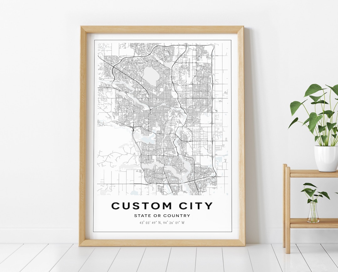 Custom City Map, Custom Map Poster, Any Town, Personalized City Map ...