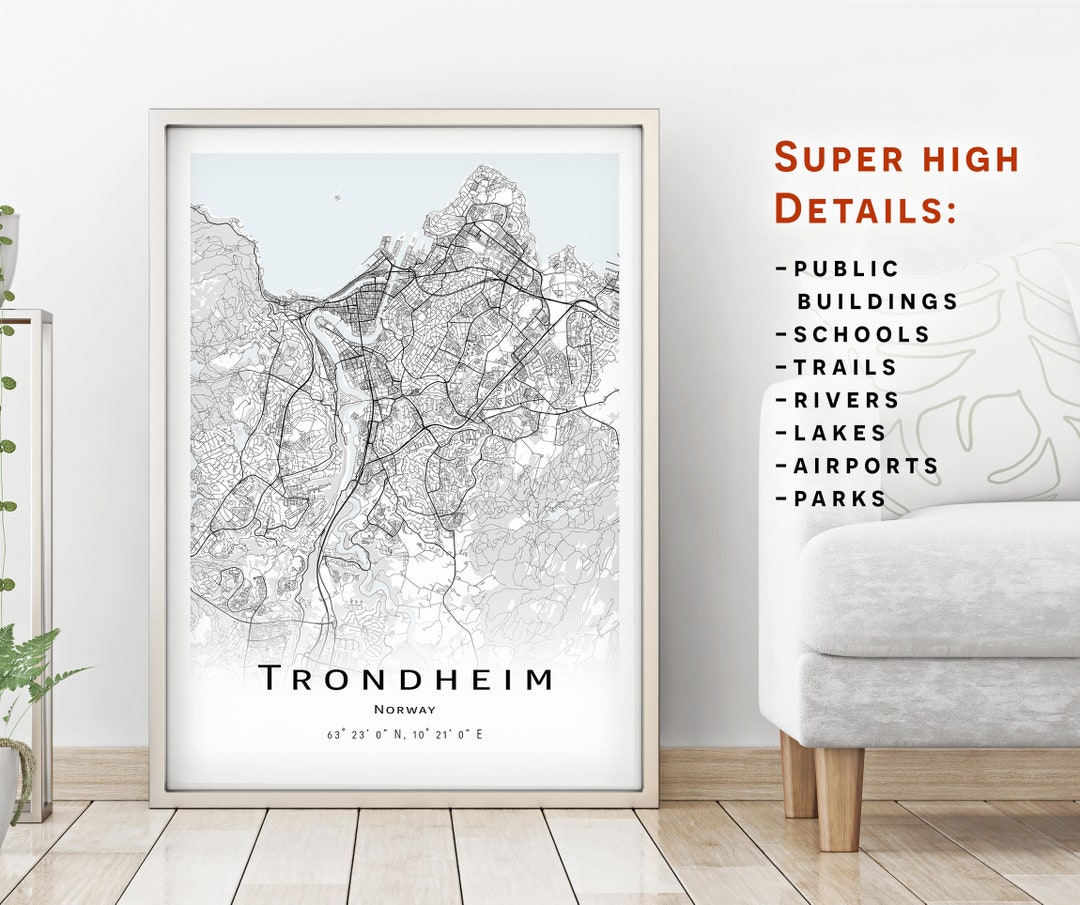 Trondheim Map, Norway - City Map With High Details - Instant Download ...