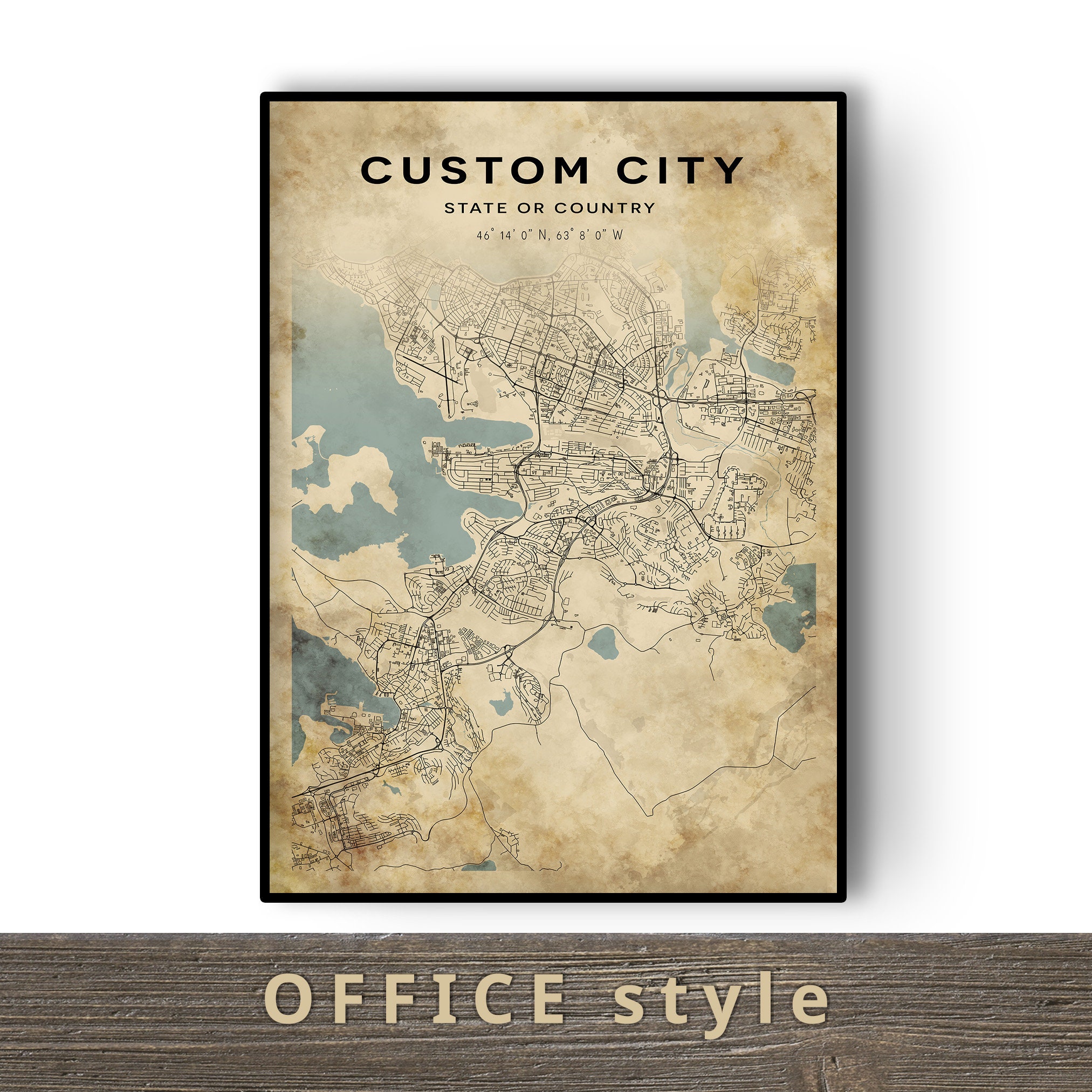 Custom Vintage Style City Map, Personalized Map, Custom Map Poster, Any ...