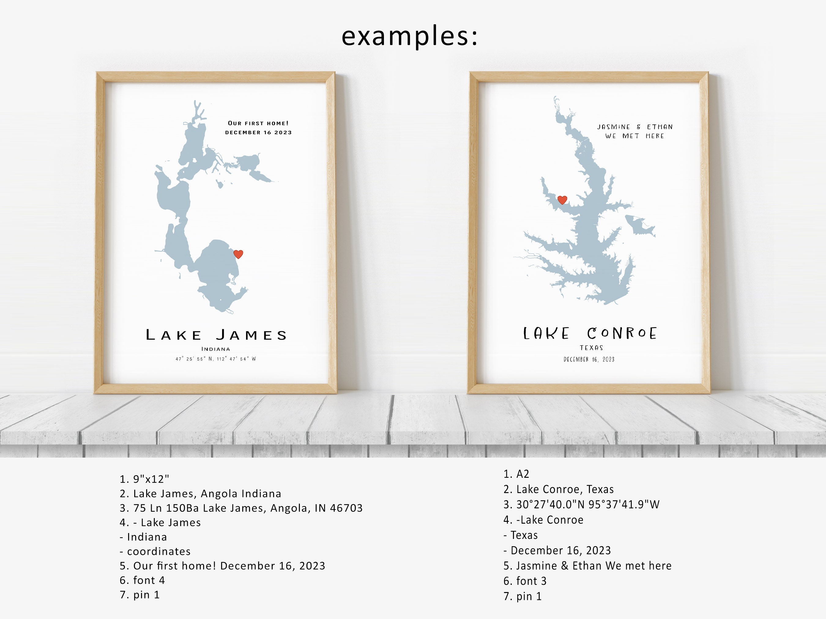 Custom Lake Map, Lake Poster Gift for Couple, Met, Engaged, Married ...