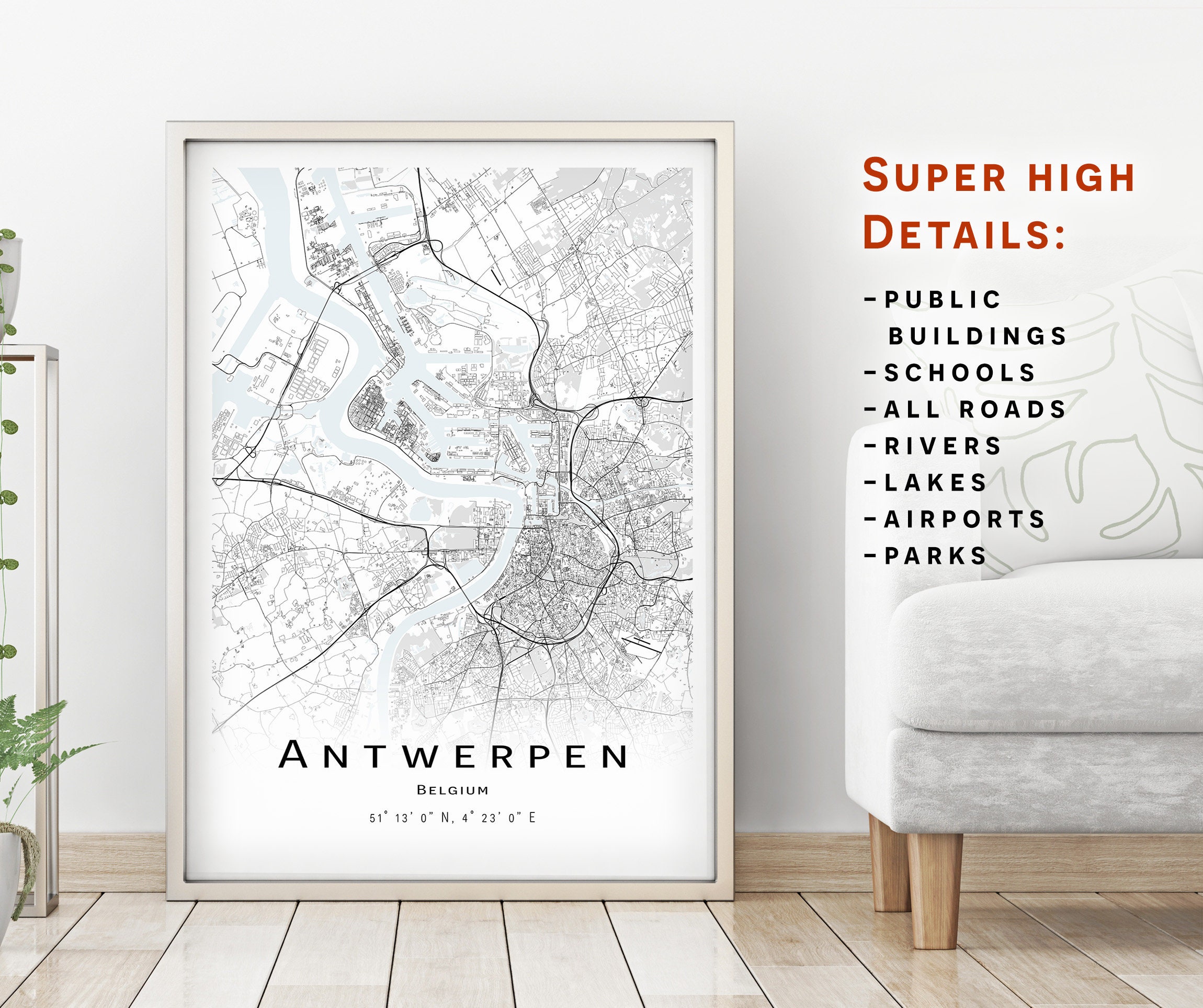 Antwerpen Map Belgium City Map With High Details Instant - Etsy