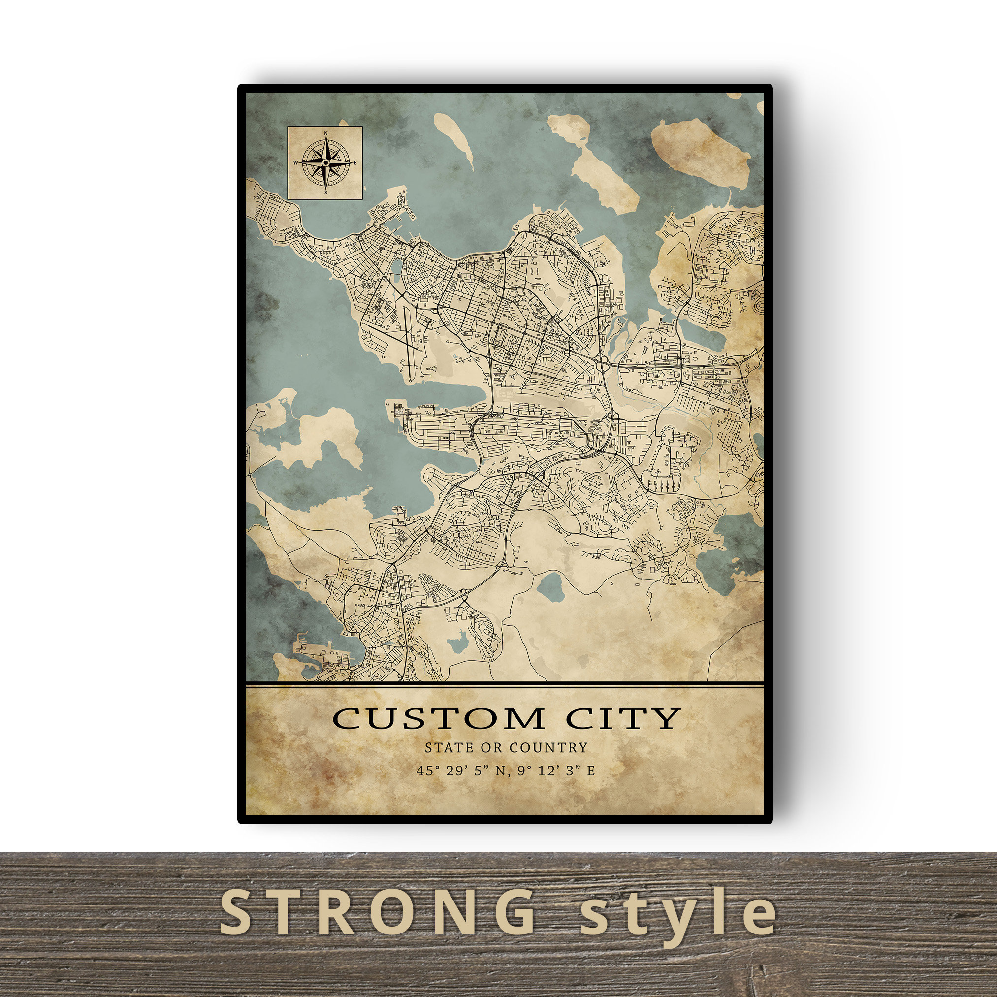 Custom Vintage Style City Map, Personalized Map, Custom Map Poster, Any ...