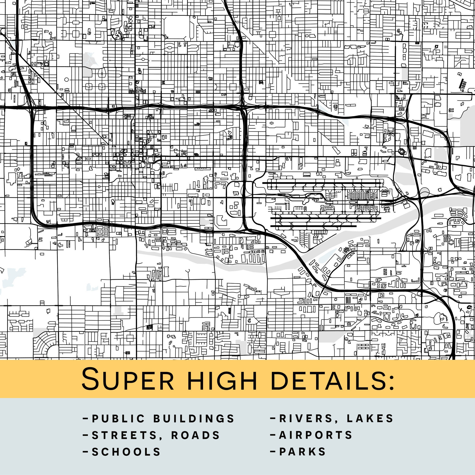 Phoenix Map, Arizona, AZ City Map With High Details Instant Download ...