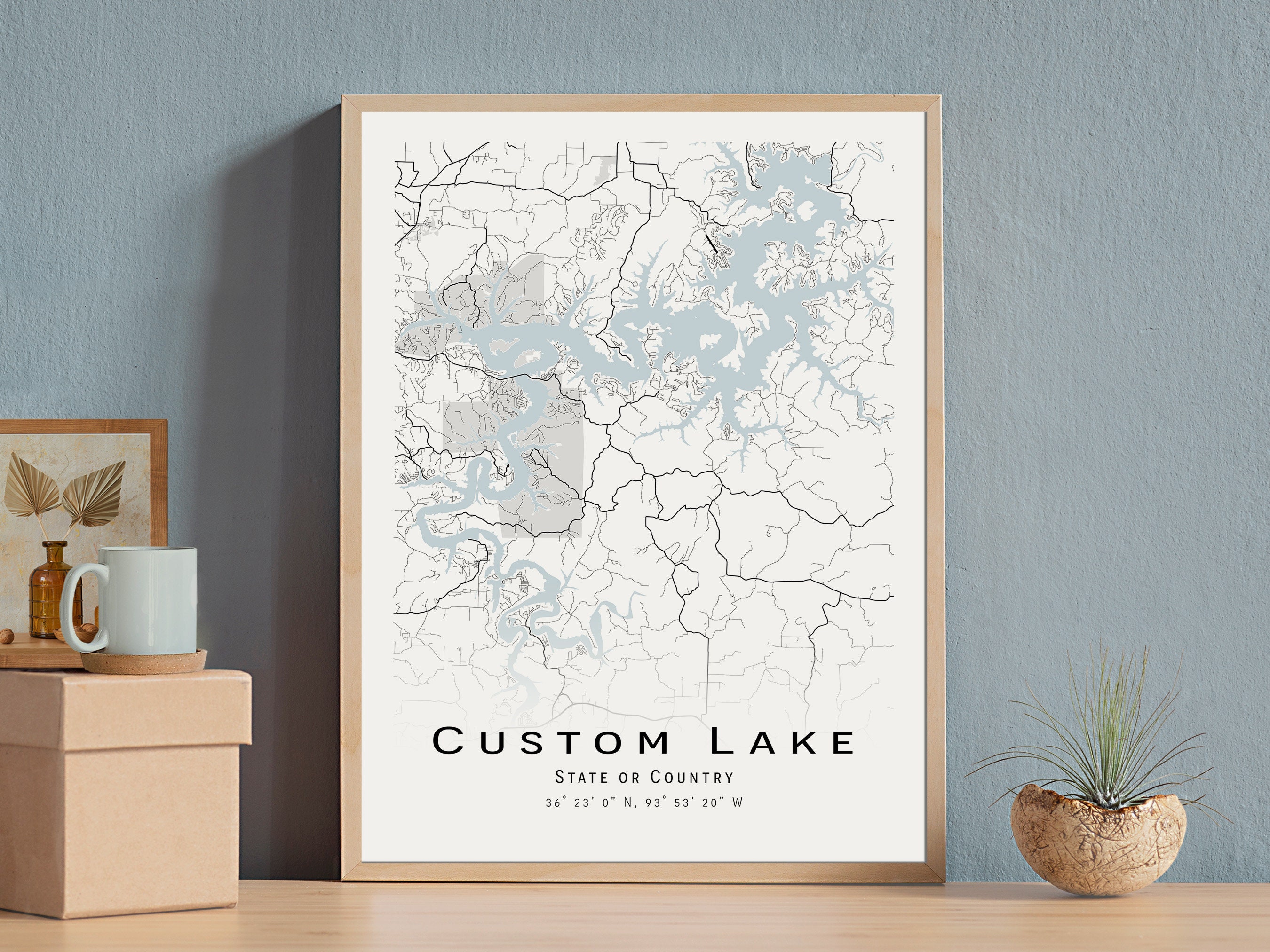 Custom Lake Map, Lake Poster, Any Lake, Wall Decor, Printable Lake Map ...