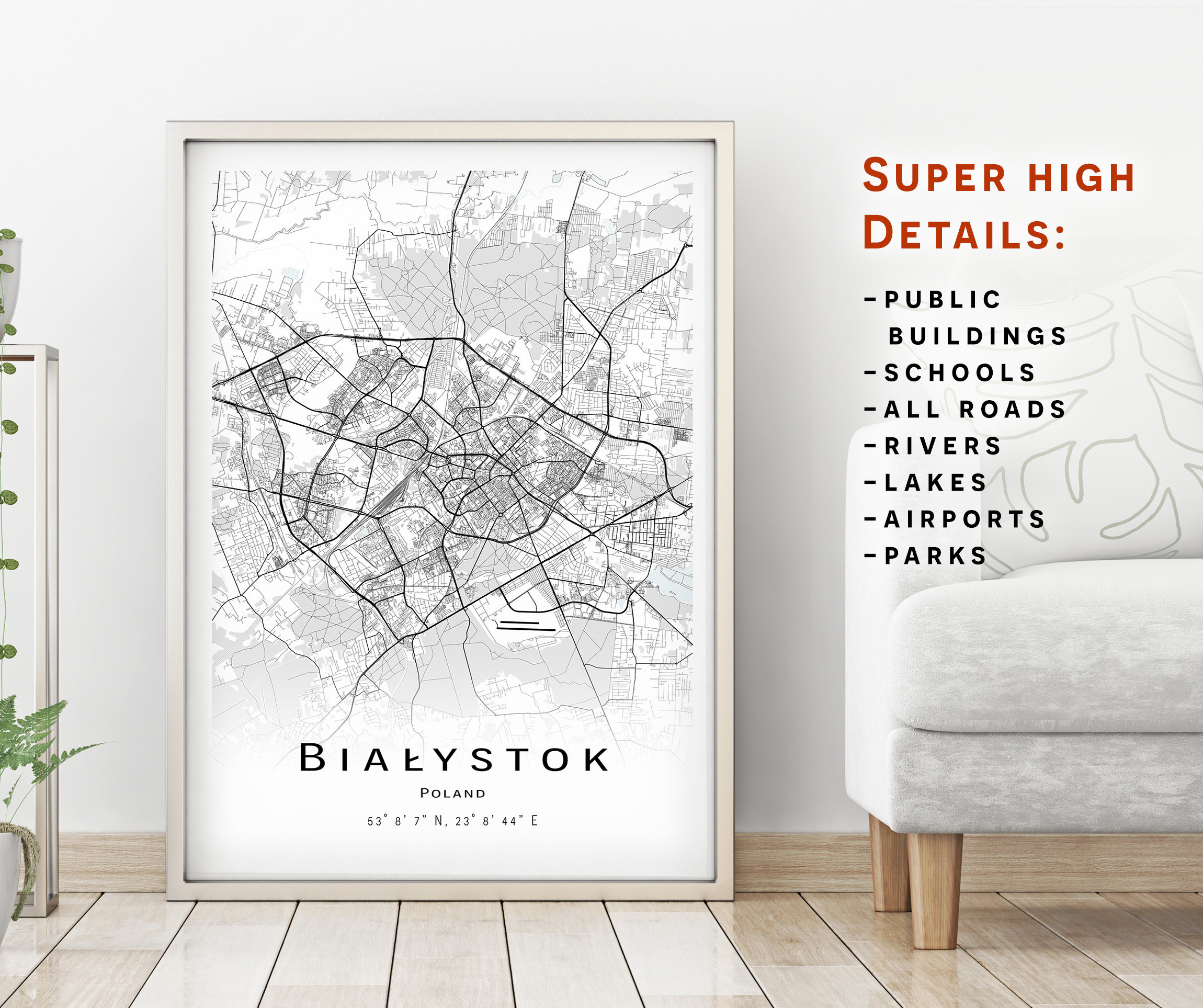 Bialystok Map, Poland City Map With High Details Instant Download ...