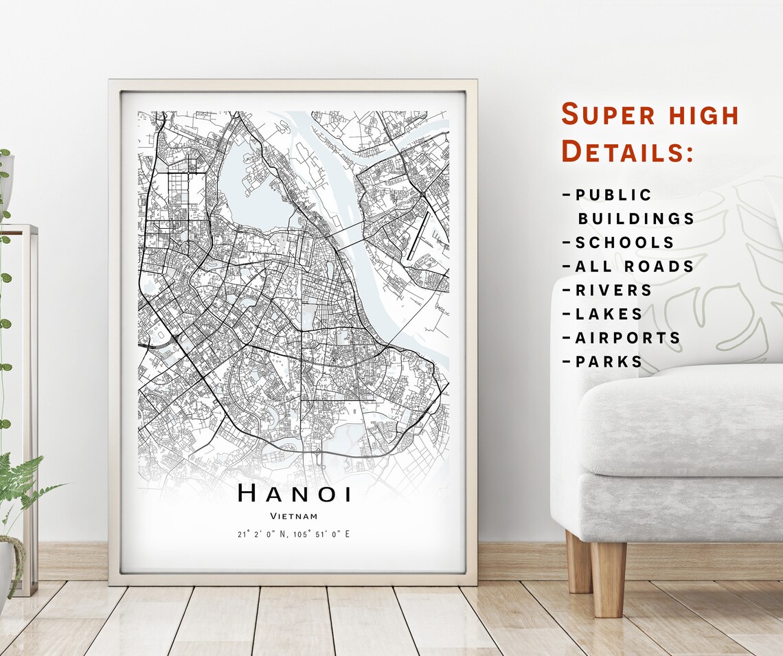 Hanoi Map, Vietnam - City Map With High Details - Instant Download ...
