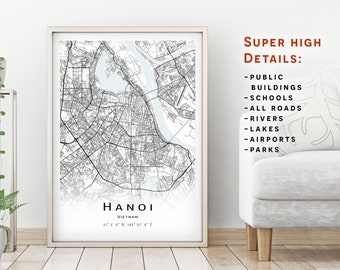 Hanoi Map Print Minimal Hanoi Poster Art Vietnam - Etsy
