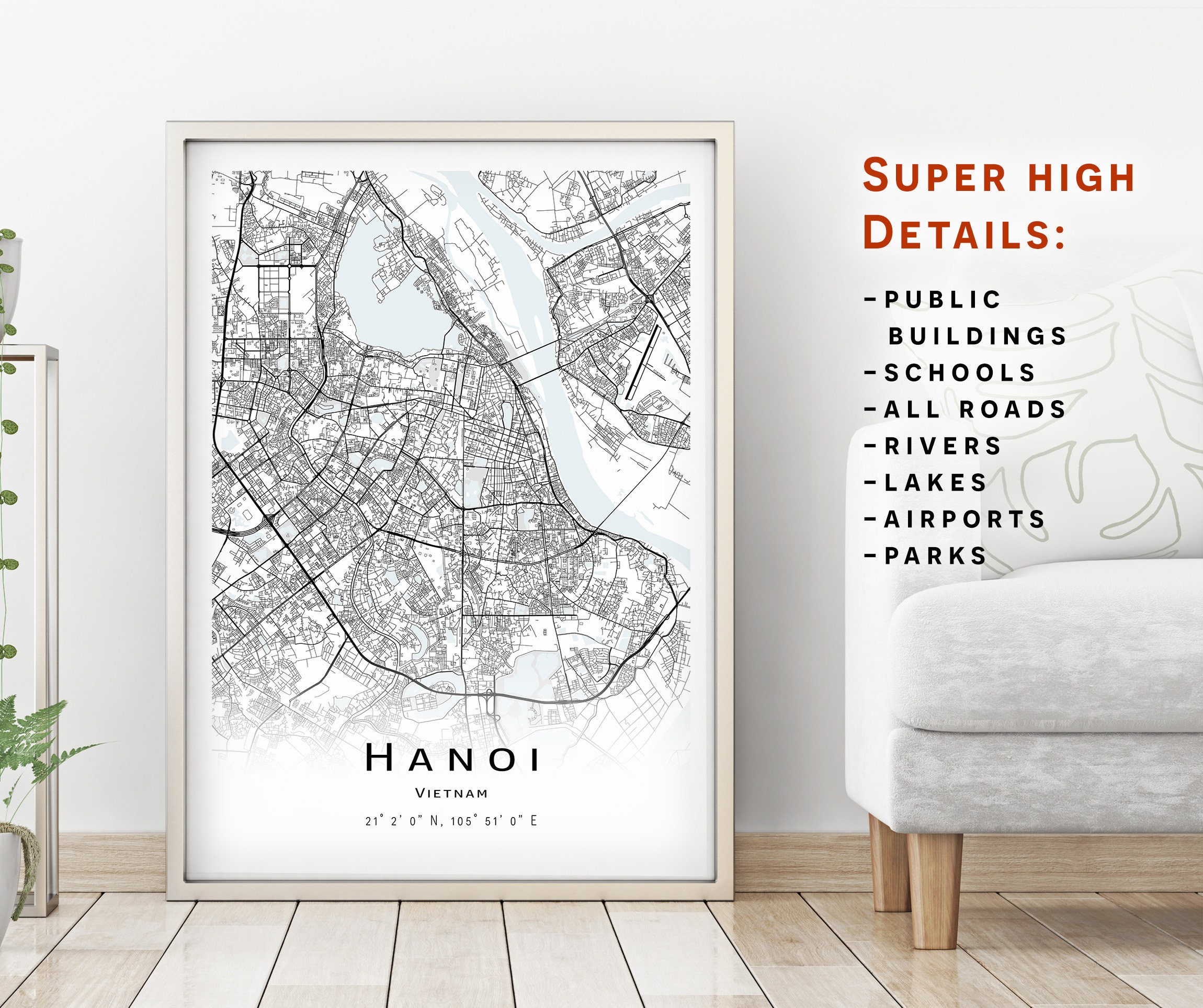 Hanoi Map, Vietnam - City Map With High Details - Instant Download ...