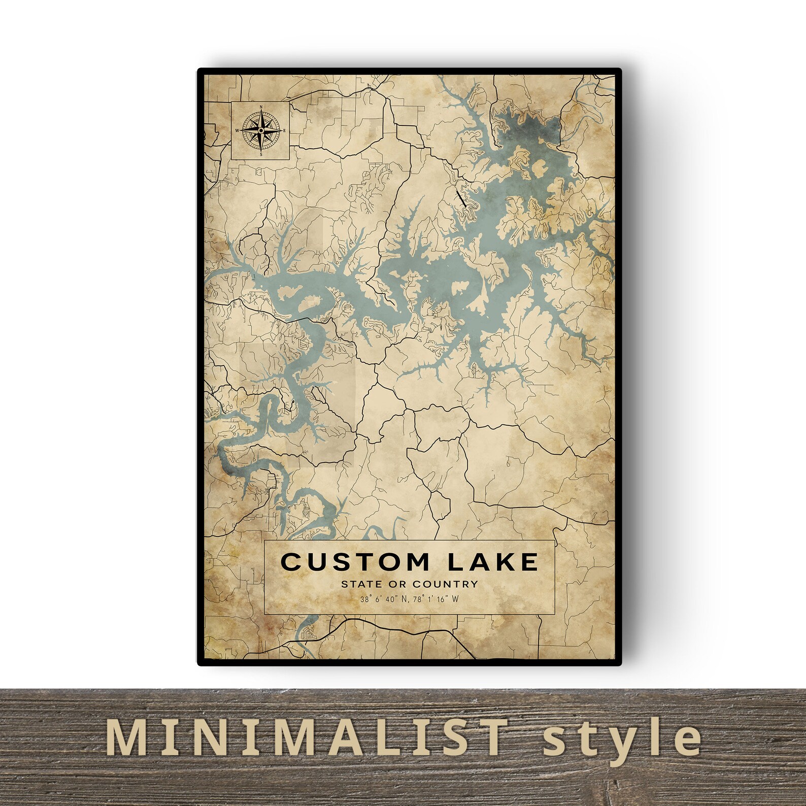 Custom Vintage Style Lake Map Personalized Map Custom Map - Etsy