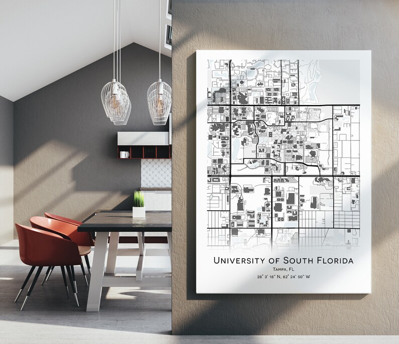 University of South Florida Map, Tampa, FL - Graduation Gift - Wall ...