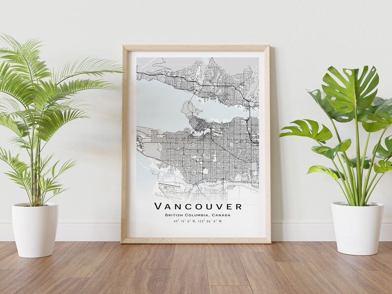 Vancouver City Map British Columbia Canada Map With High - Etsy