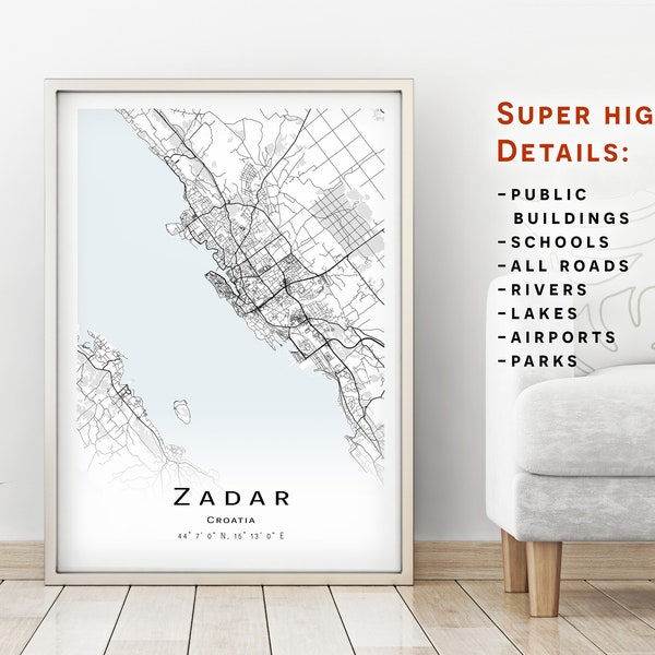 Printable Map of Zadar - Etsy