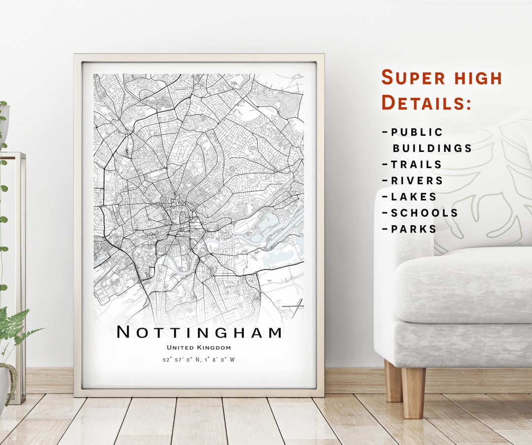 Nottingham Map, United Kingdom - City Map With High Details - Instant ...