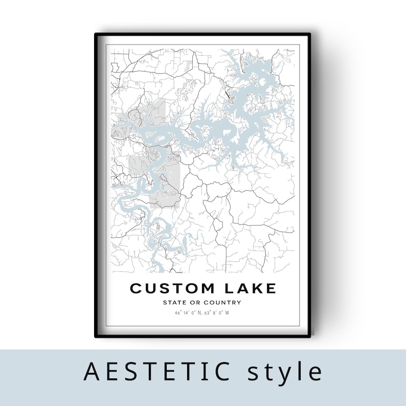 Custom Lake Map, Lake Poster, Any Lake, Wall Decor, Printable Lake Map ...