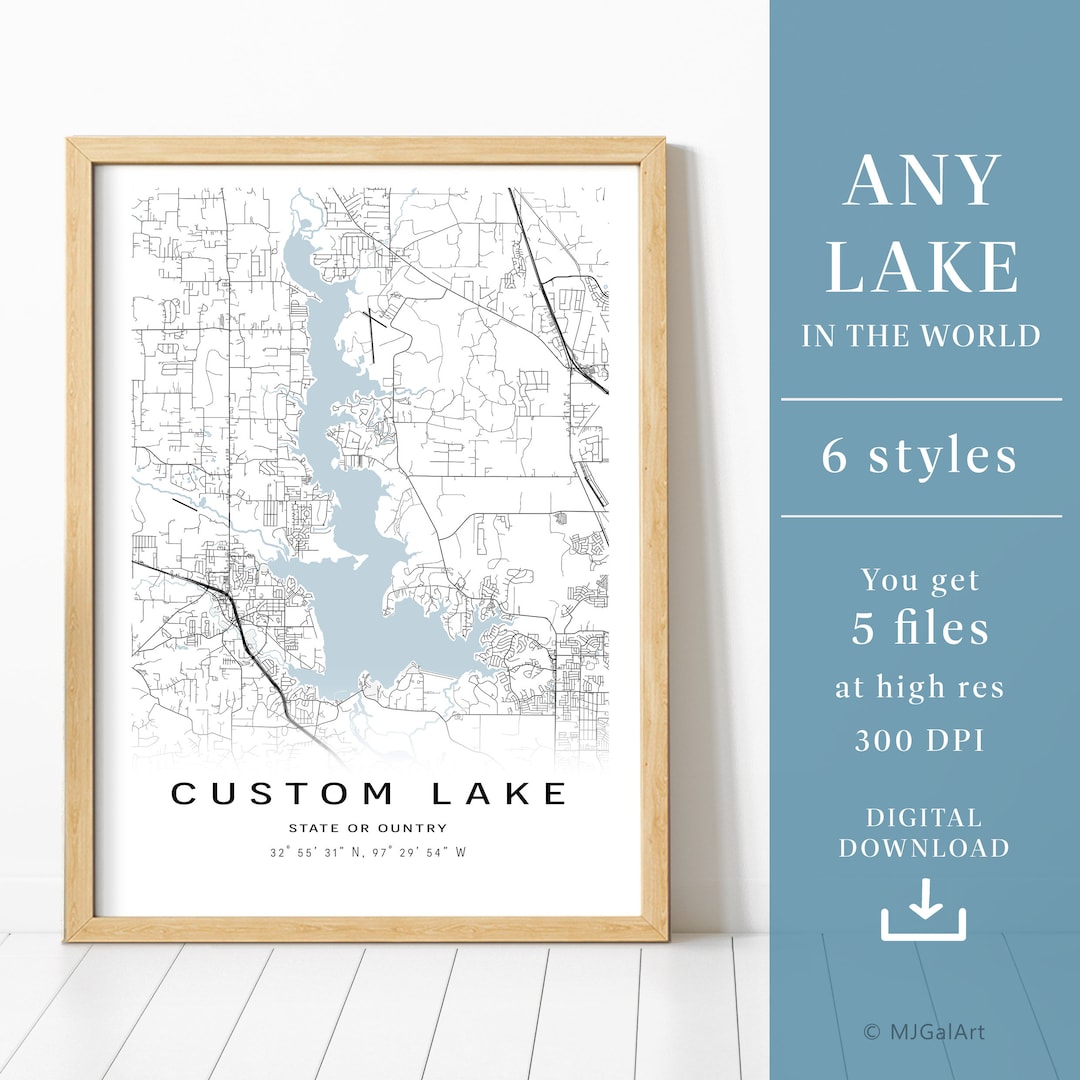 Custom Lake, Personalized Lake, Custom Map Poster, Any Lake, Wall Decor ...