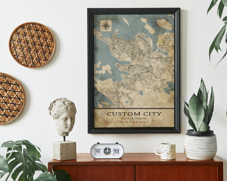 Custom Vintage Style City Map Personalized Map Custom Map - Etsy