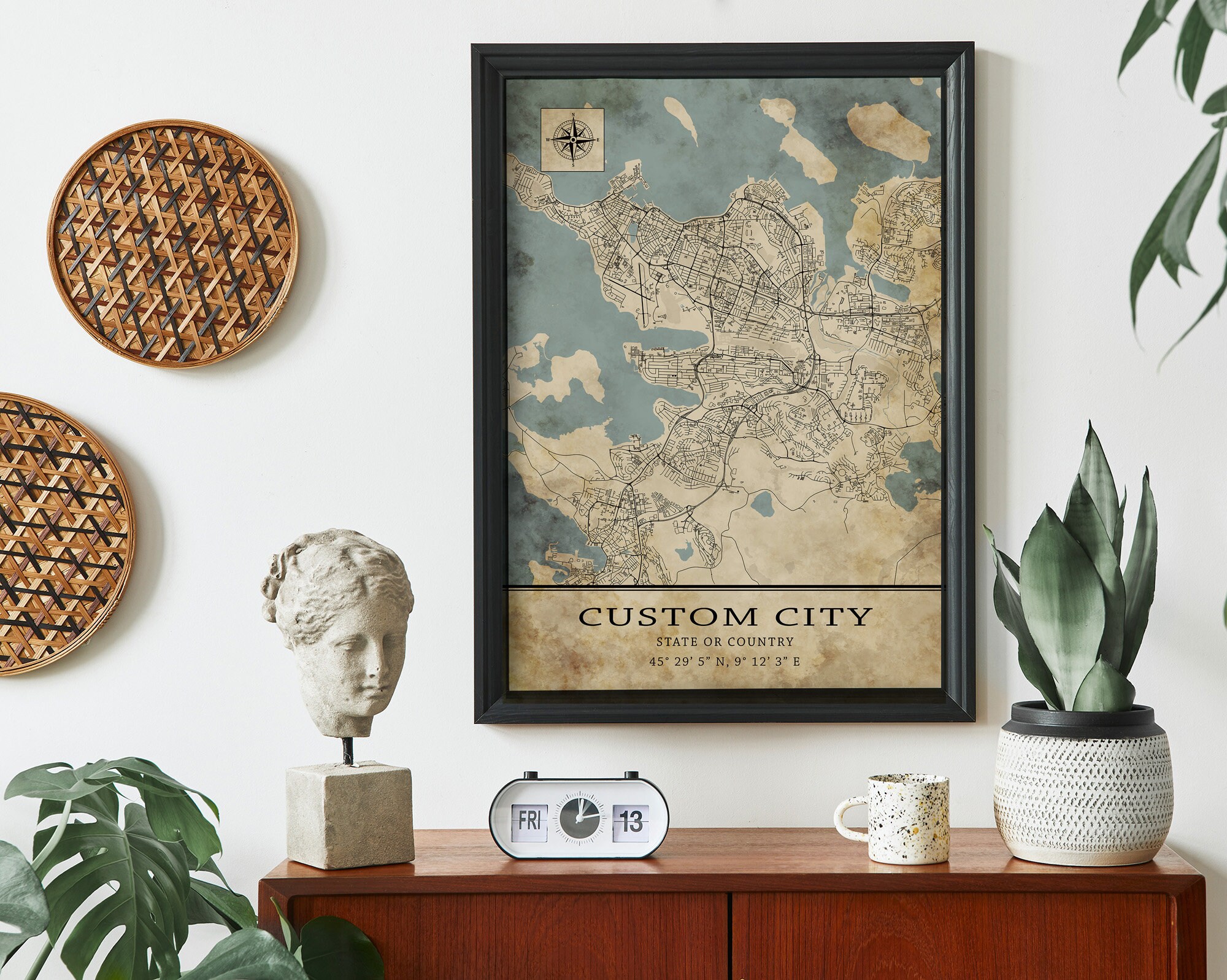 Custom Vintage Style City Map, Personalized Map, Custom Map Poster, Any ...