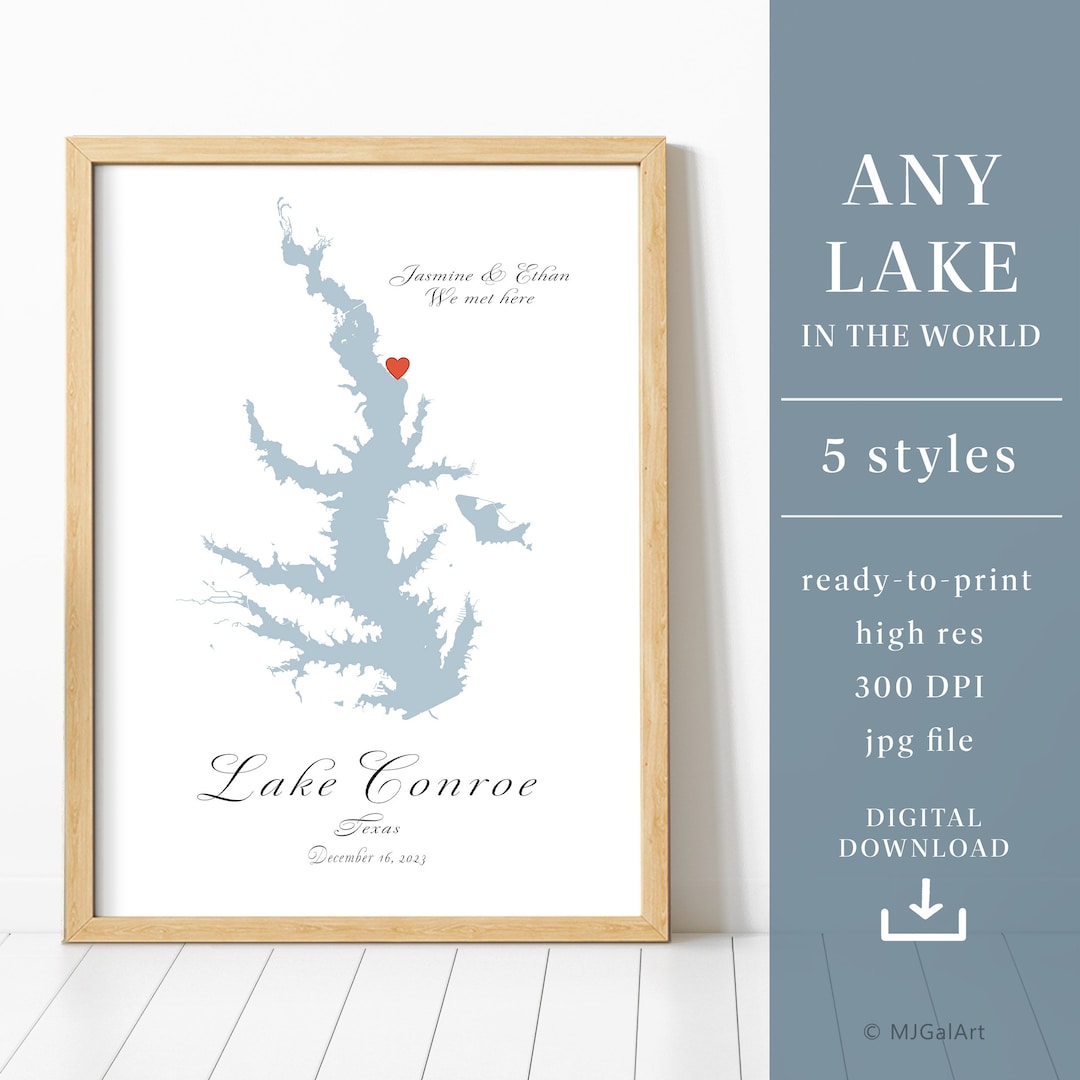 Custom Lake Map, Lake Poster- Gift for Couple, Met, Engaged, Married ...
