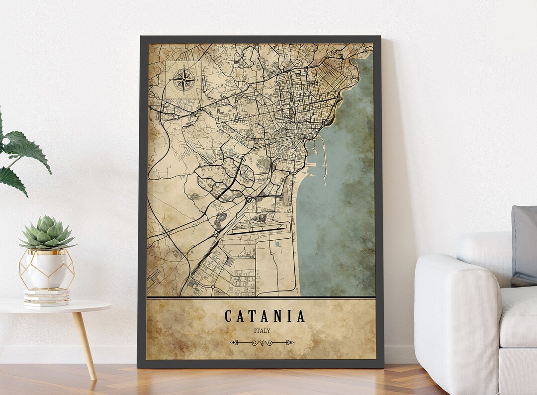 Catania Vintage Map, Italy - City Map With High Details - Instant ...