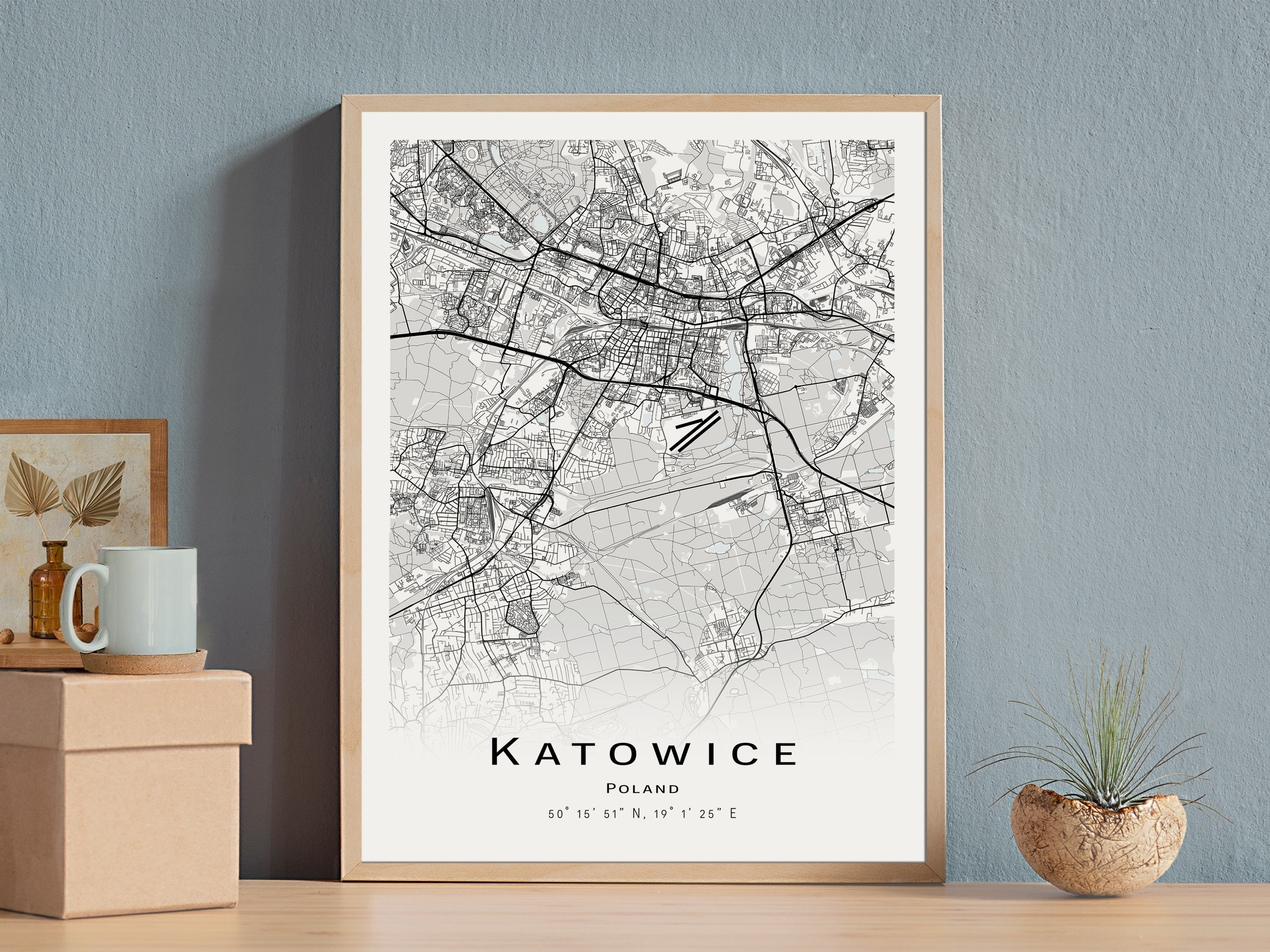 Katowice Map Poland City Map With High Details Printable - Etsy