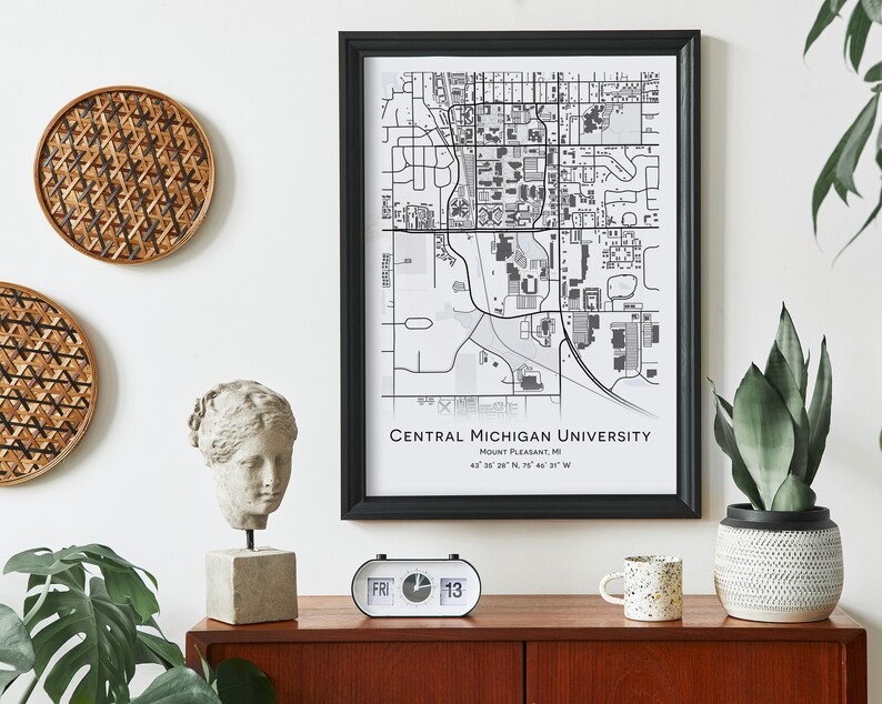 Central Michigan University Map, Mount Pleasant, MI - Graduation Gift ...
