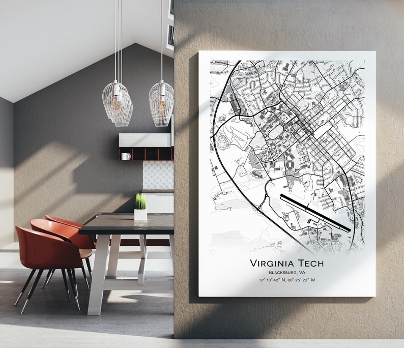 Virginia Tech Map, Blacksburg, VA - Graduation Gift - Wall Decor Poster ...
