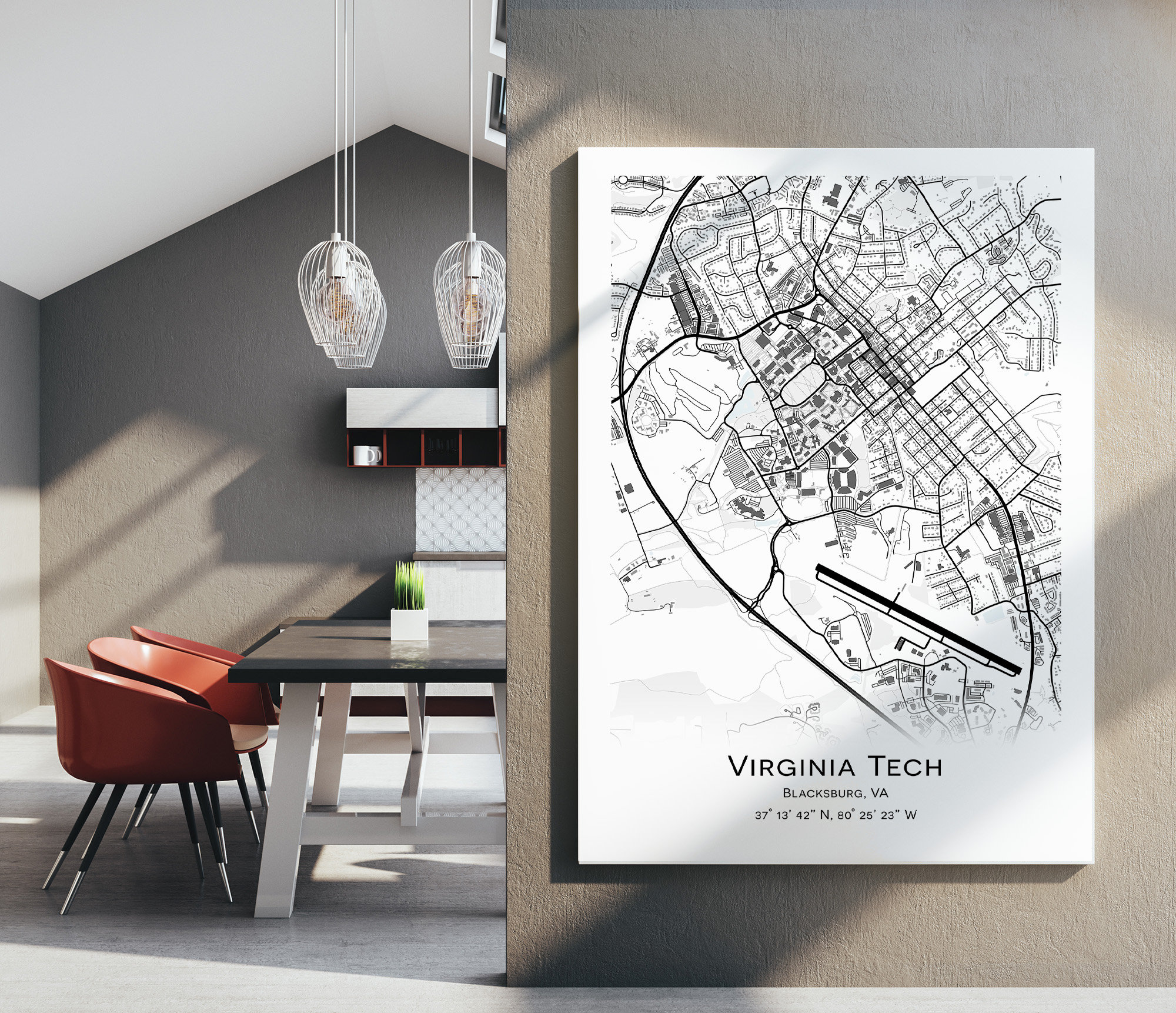 Virginia Tech Map, Blacksburg, VA - Graduation Gift - Wall Decor Poster ...