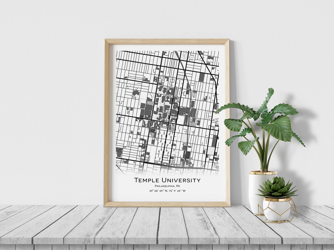 Temple University Map, Philadelphia, PA - Graduation Gift - Wall Decor ...
