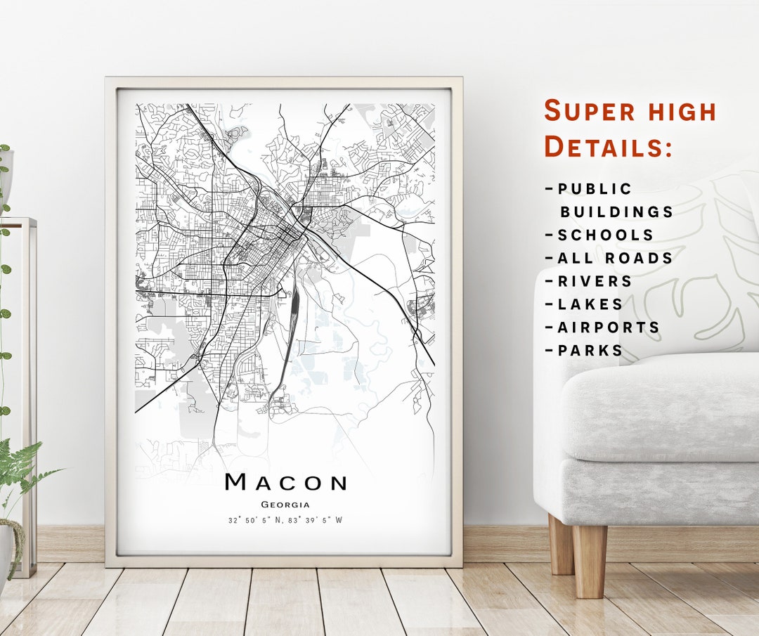 Macon Map - Georgia GA - City Map With High Details - Printable Map ...