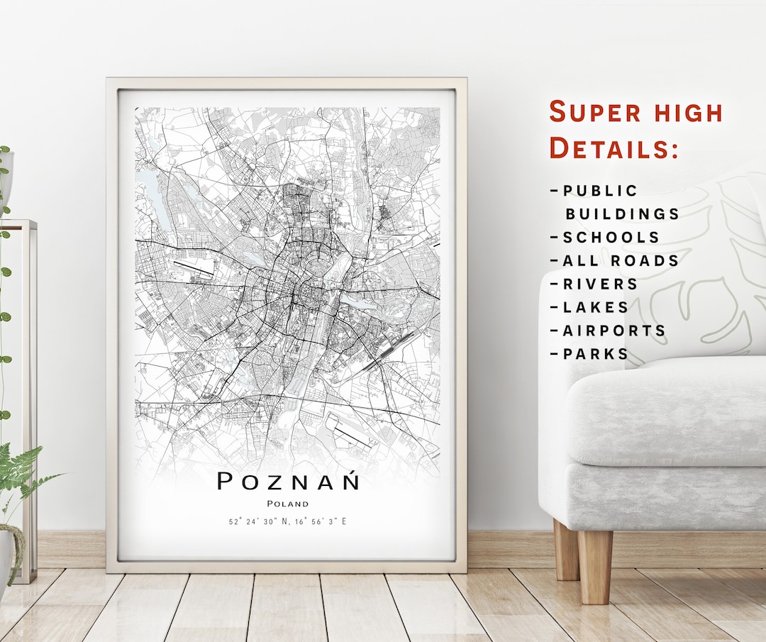 Posen Karte, Polen - Stadtplan mit hohen Details - digitaler Download ...