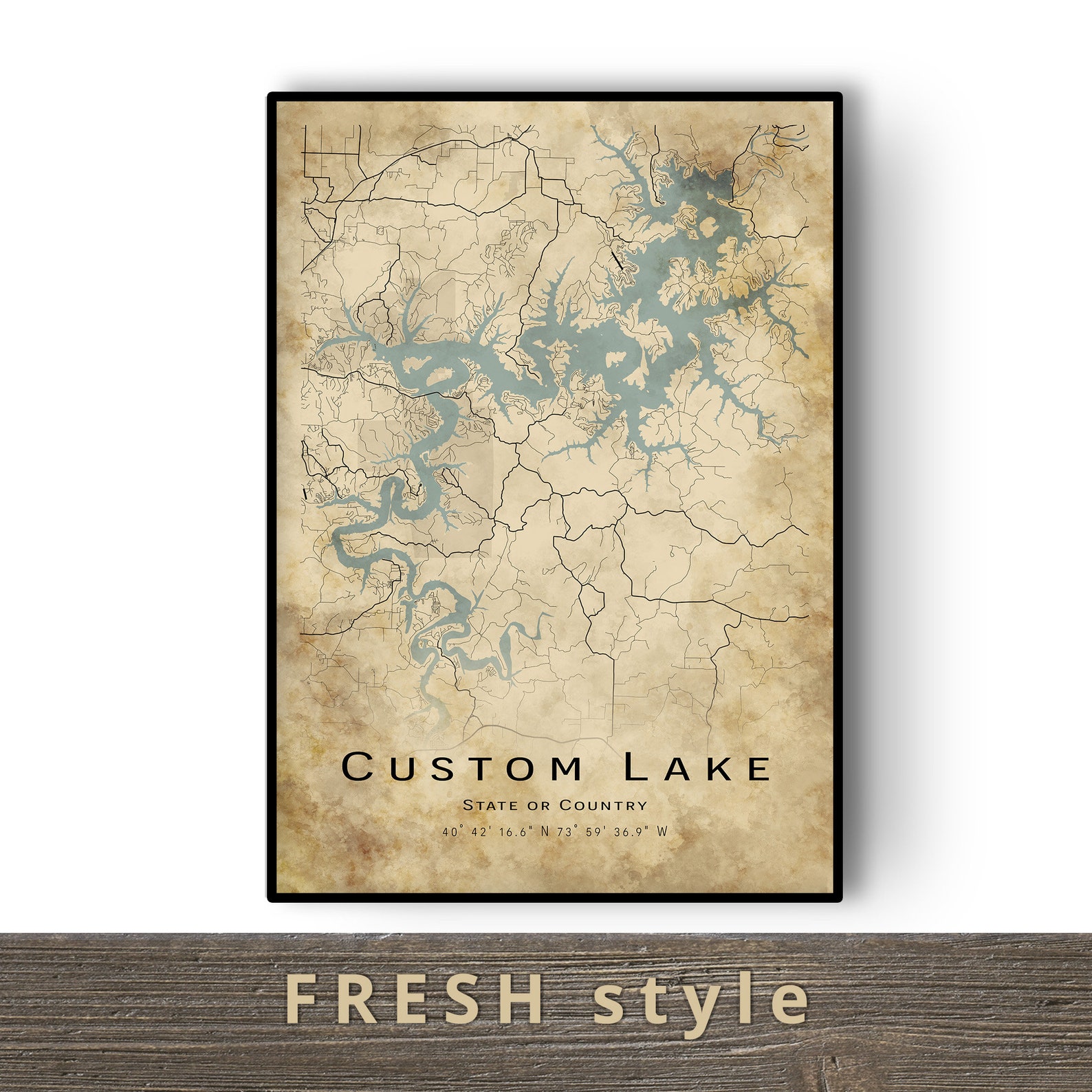Custom Vintage Style Lake Map Personalized Map Custom Map - Etsy