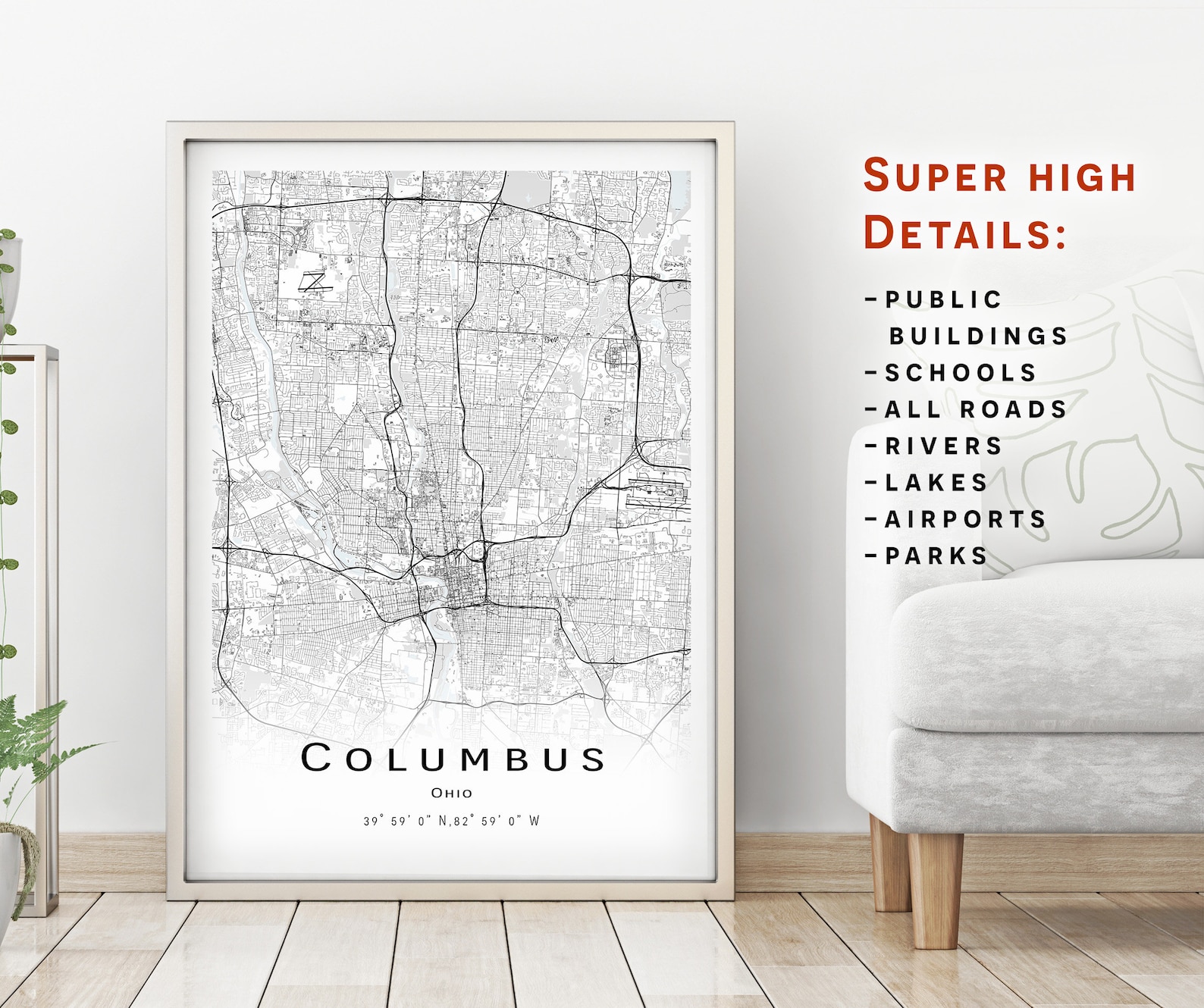 Columbus Map, Ohio, OH - City Map With High Details - Instant Download ...