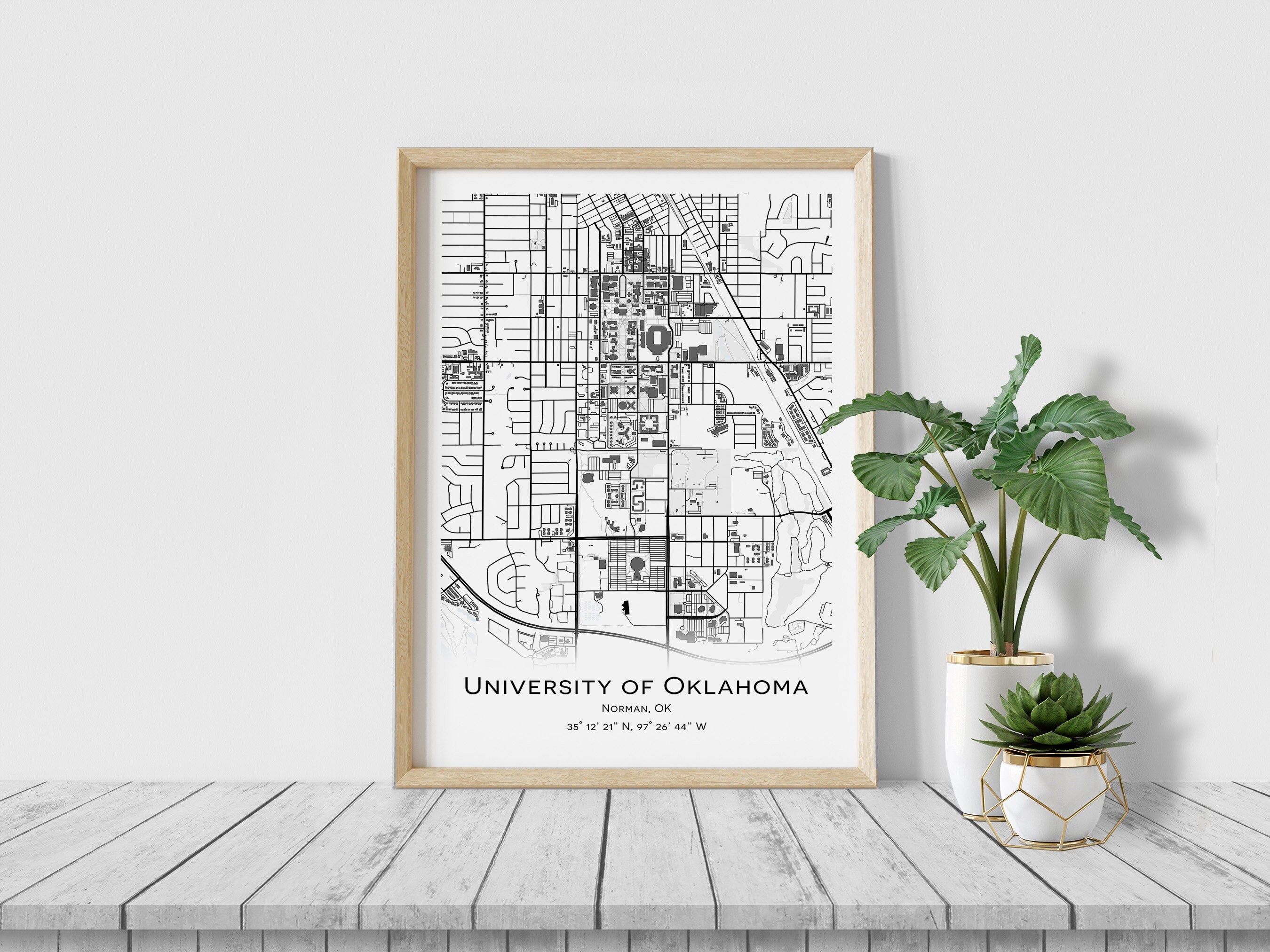 University of Oklahoma Map, Norman, OK - Graduation Gift - Wall Decor ...