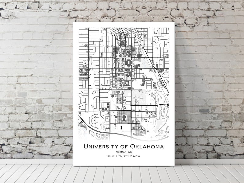 University of Oklahoma Map, Norman, OK - Graduation Gift - Wall Decor ...