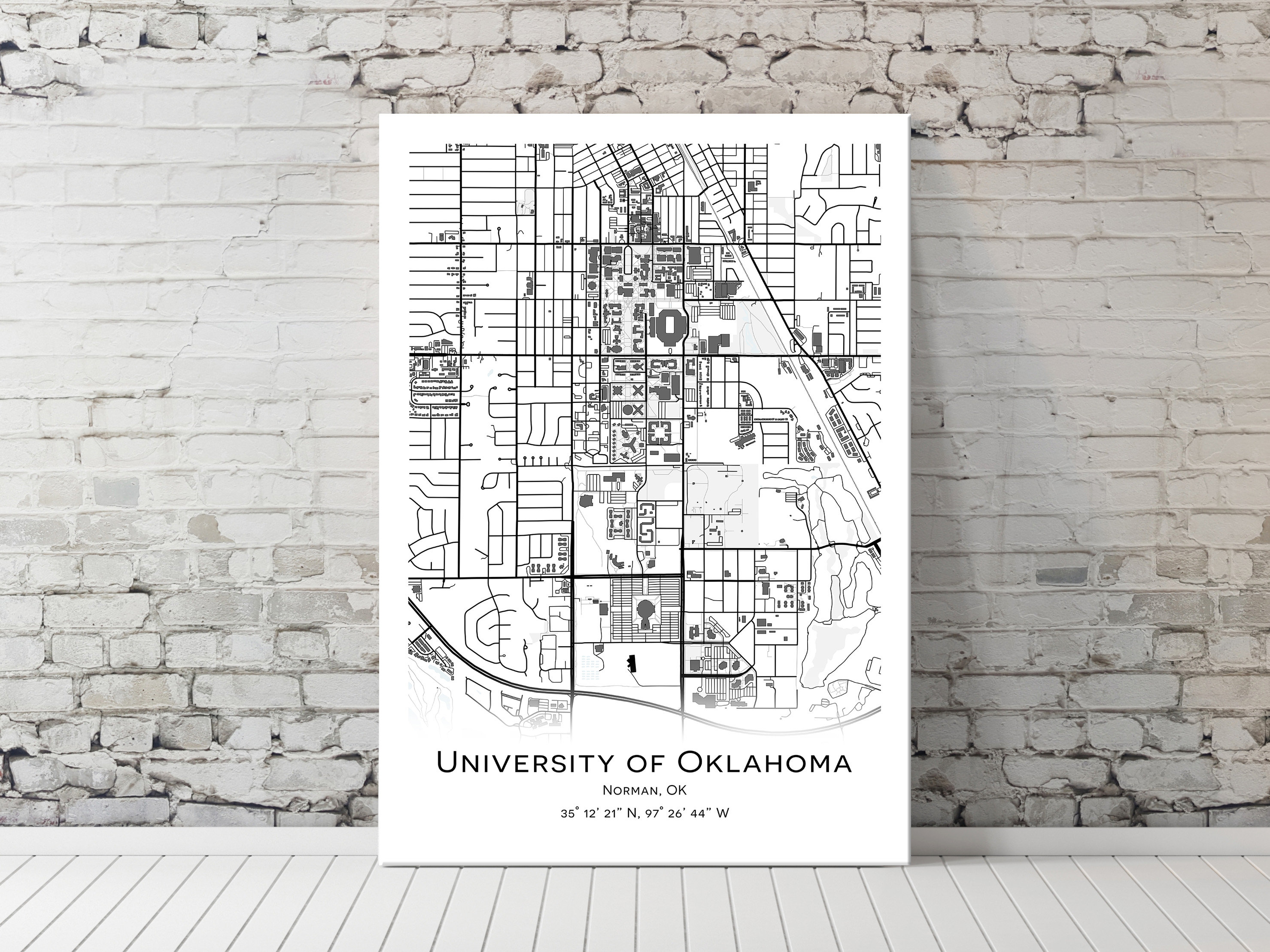 University of Oklahoma Map, Norman, OK - Graduation Gift - Wall Decor ...