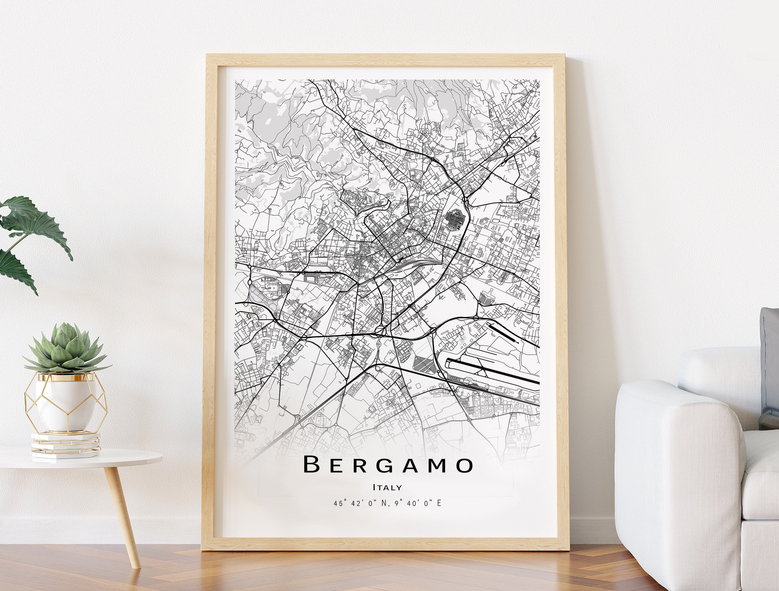 Bergamo mapa Italia Mapa de la ciudad con detalles altos - Etsy España