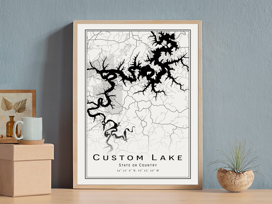 Custom Lake, Black and White Lake, Custom Map Poster, Any Lake, Wall ...